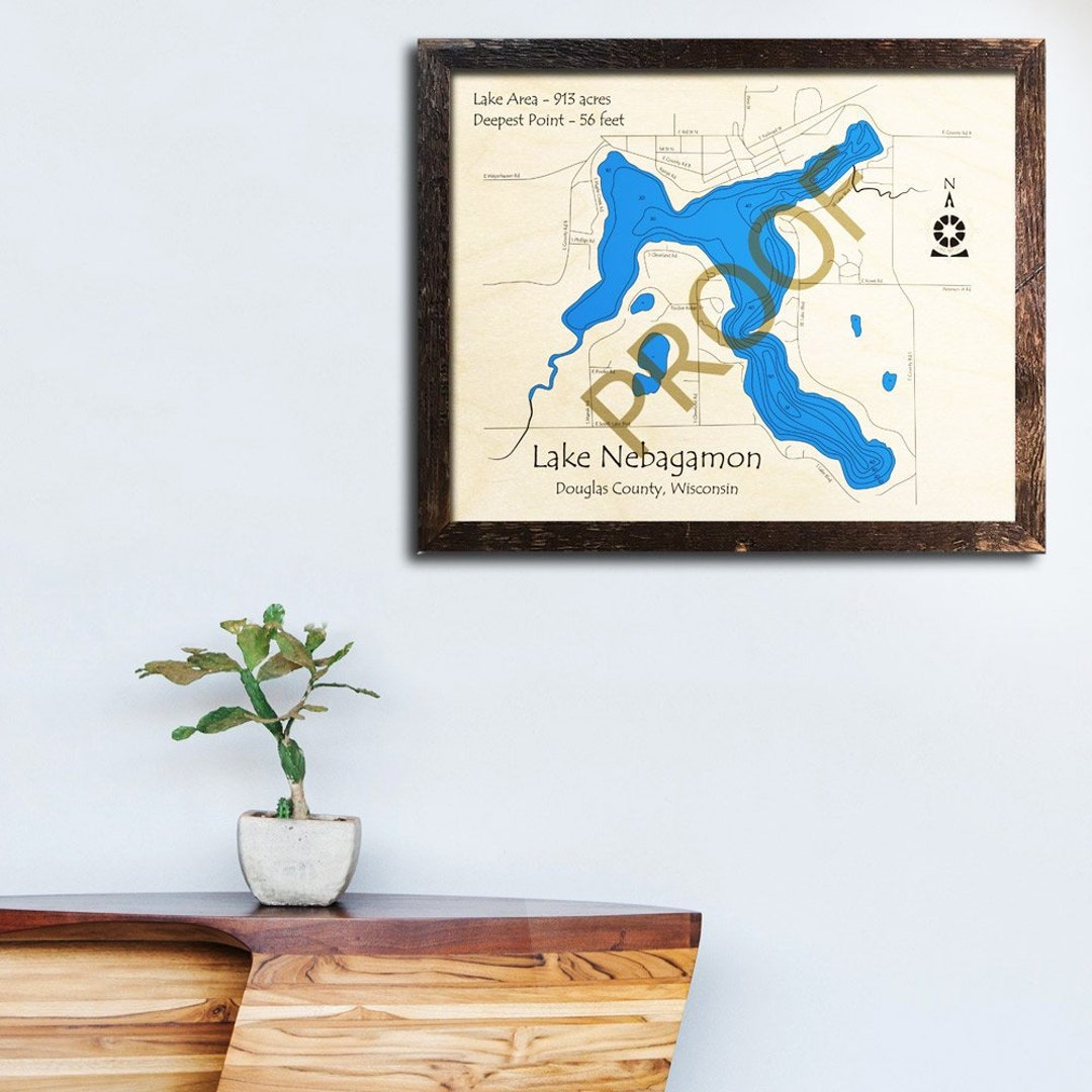 Lake Nebagamon, WI 3D Wood Map | Custom Cabin Decor - Lake House Décor ...