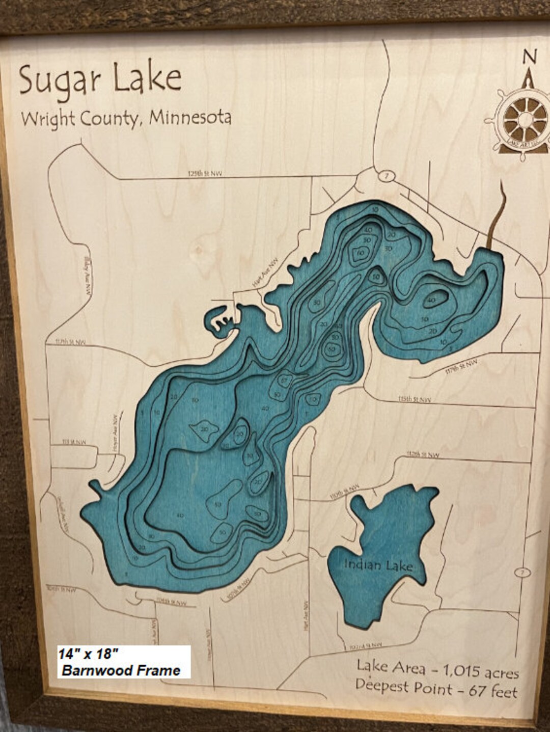 Sugar Lake, Minnesota 3D Wood Map | Cabin Decor - Lake House Décor ...