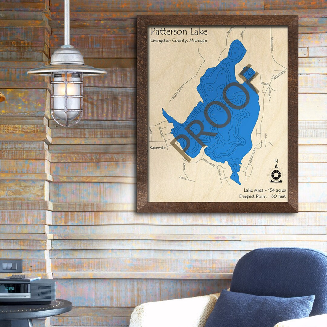 Patterson Lake, MI 3D Wood Map | Custom Nautical Map, Cabin Decor, Lake ...