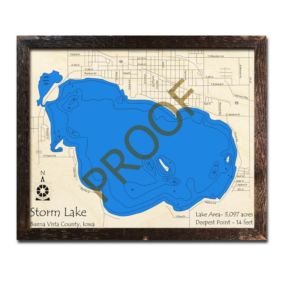 Wooden Storm Lake Map, Iowa, 3D Lake Map | Cabin Decor - Lake House ...