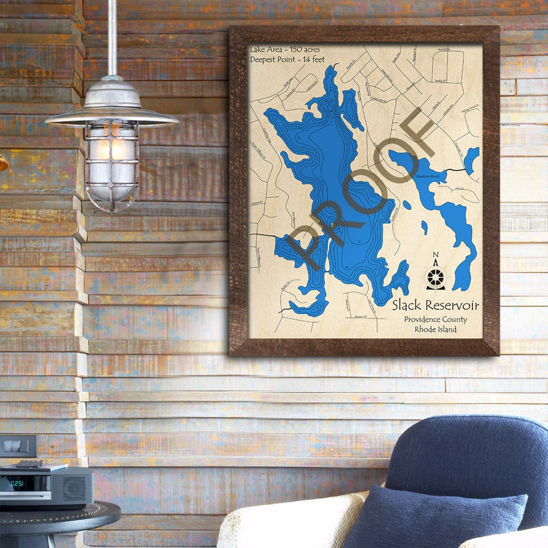 Slack Reservoir, RI 3D Wood Map | Custom Nautical Map, Unique Cabin ...