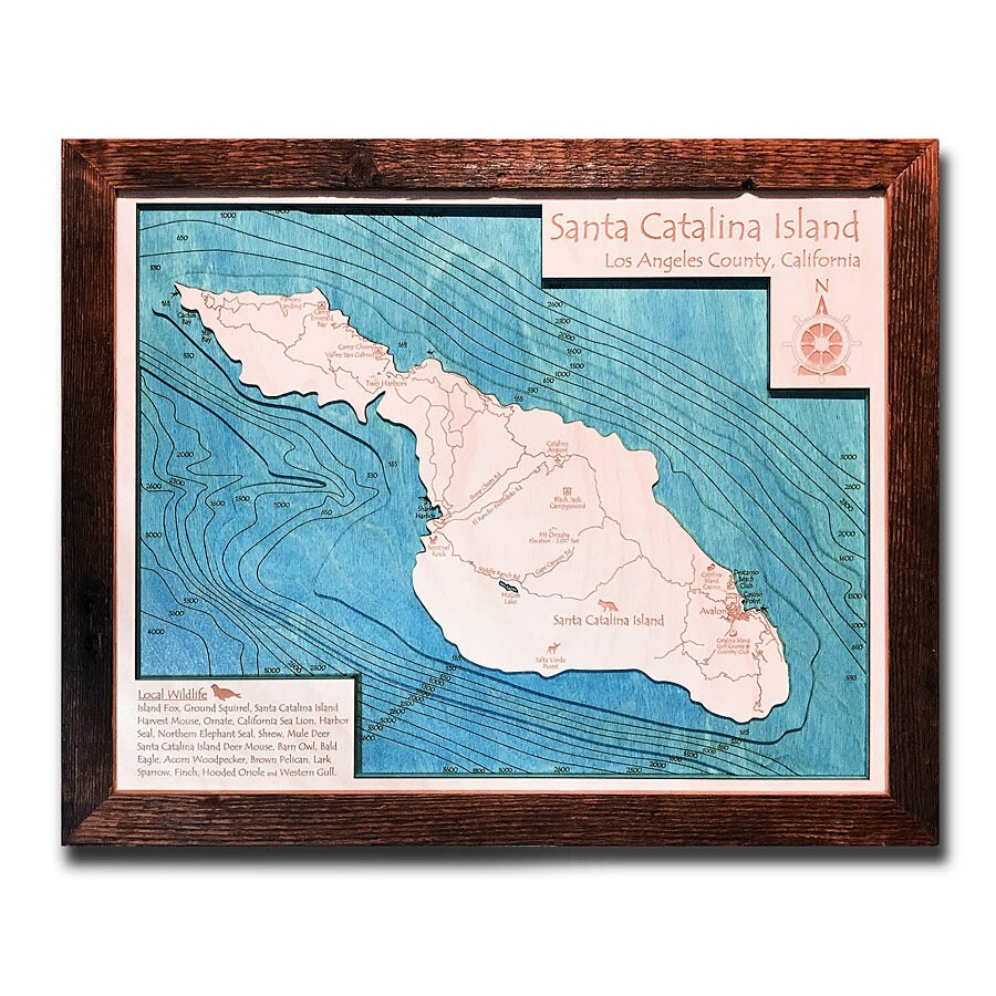 3D Catalina Map Nautical Wood Chart Laser-etched Carved 3D - Etsy
