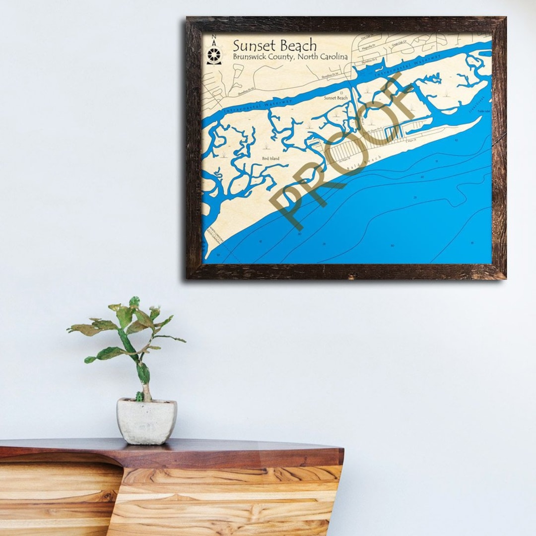 Sunset Beach, North Carolina 3D Laser-cut Map | Topographic Map ...