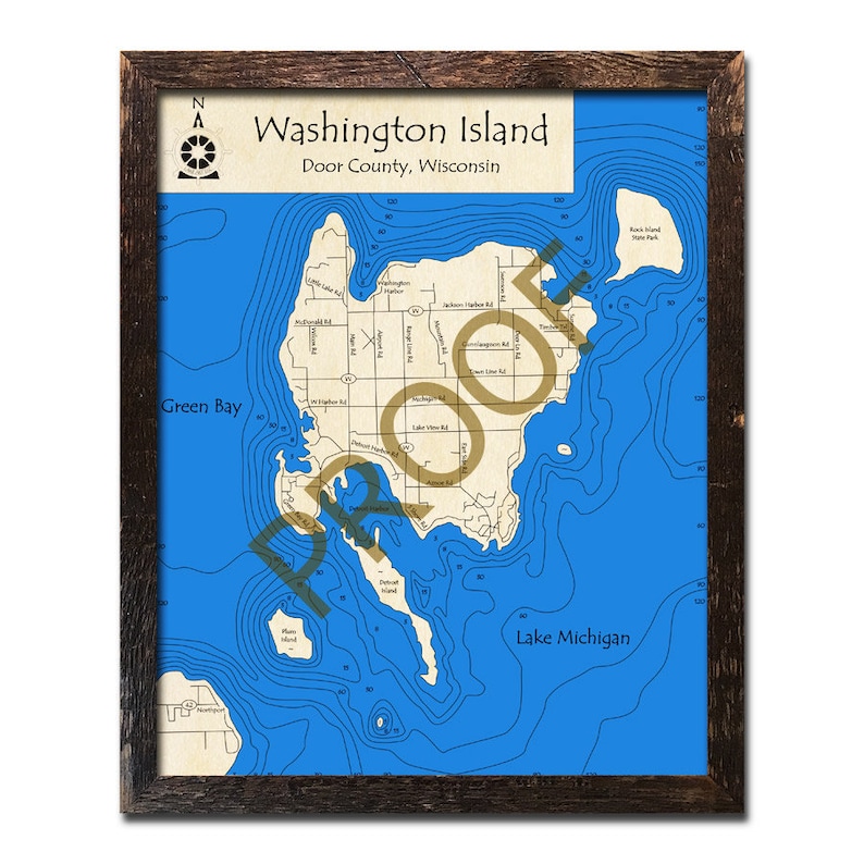 Washington Island – Lake Michigan 3D Wood Map | Lake House Décor ...