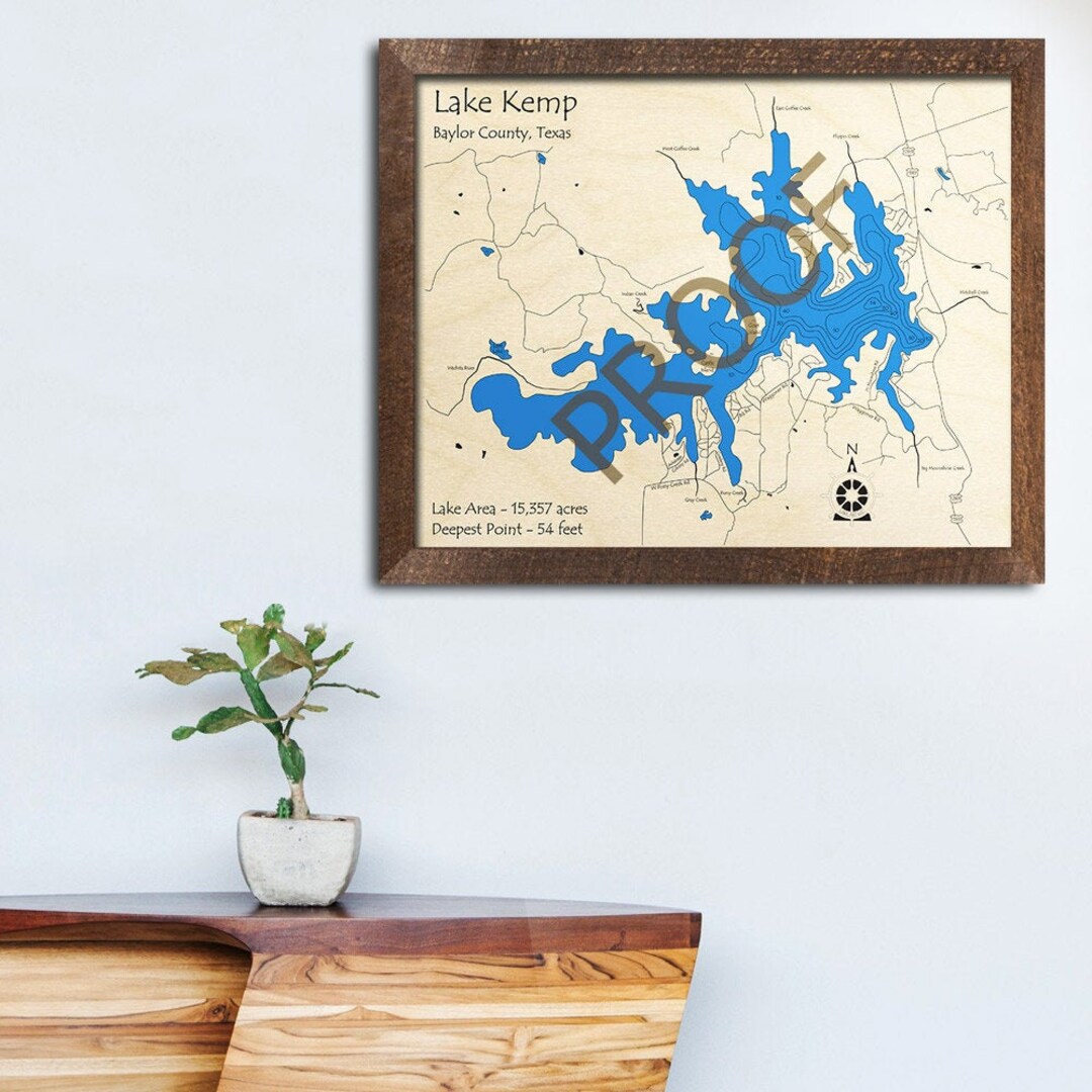 Lake Kemp, Texas 3D Wood Map | Custom Nautical Map, Cabin Decor, Lake ...