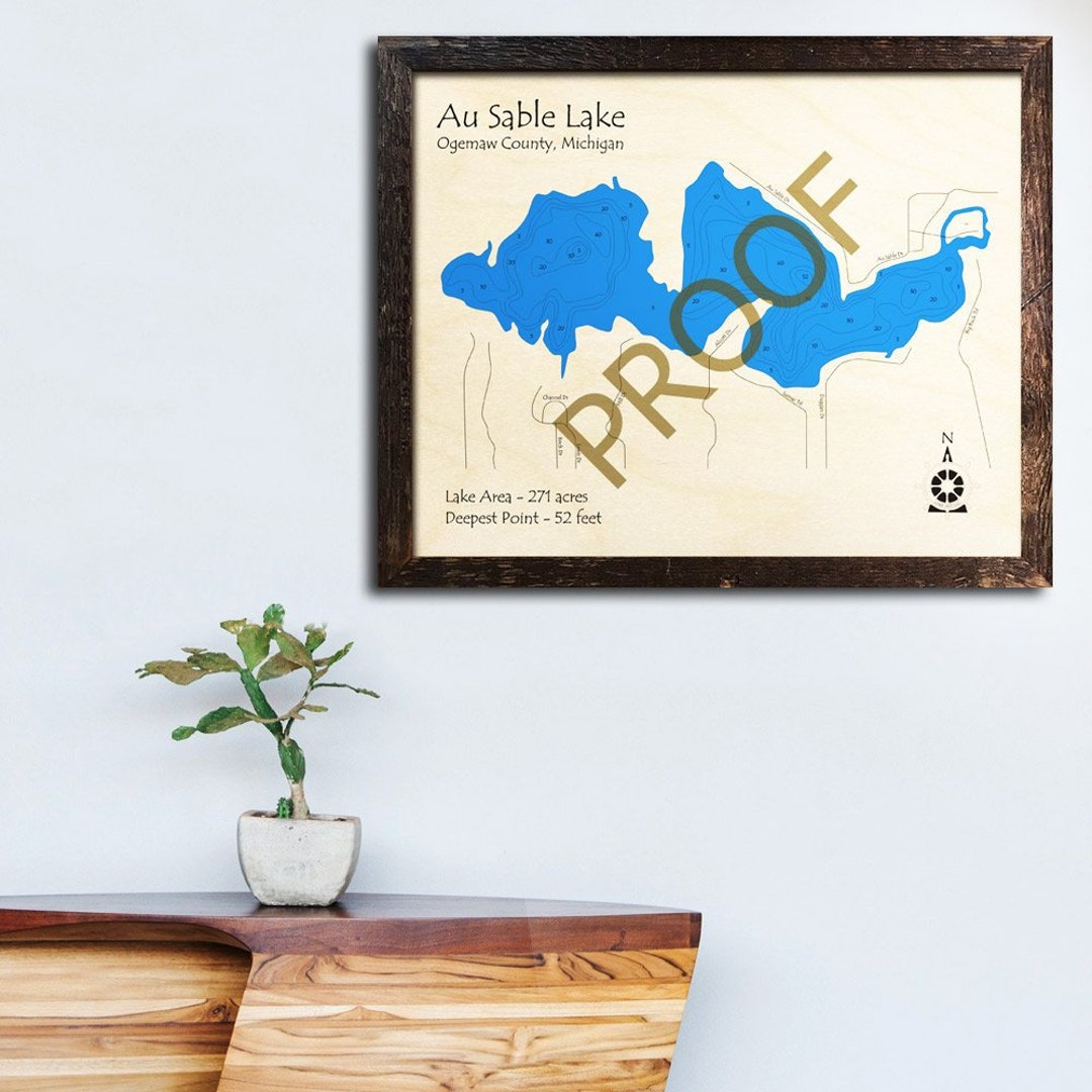 Au Sable Lake, Michigan 3D Wood Map | Cabin Decor - Lake House Décor ...