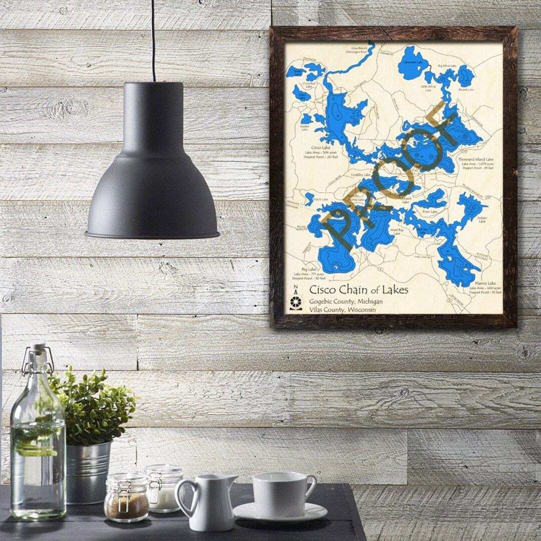Cisco Lakes Chain, Michigan 3D Wood Map | Lake House Décor - Cabin ...