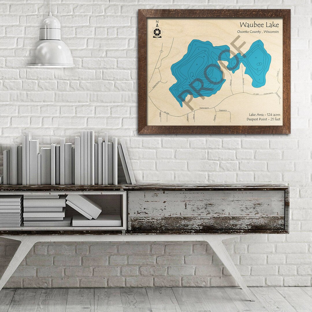 Waubee Lake, WI 3D Wood Carved Map | Custom Nautical Wall Art, Fishing ...