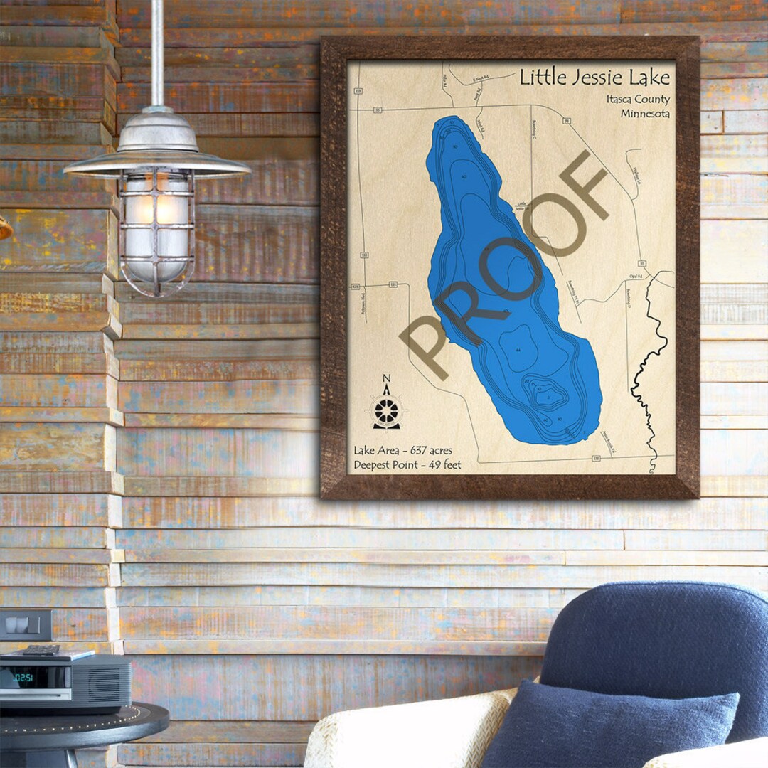 Little Jessie Lake, MN 3D Wood Map | Custom Nautical Map, Cabin Decor ...