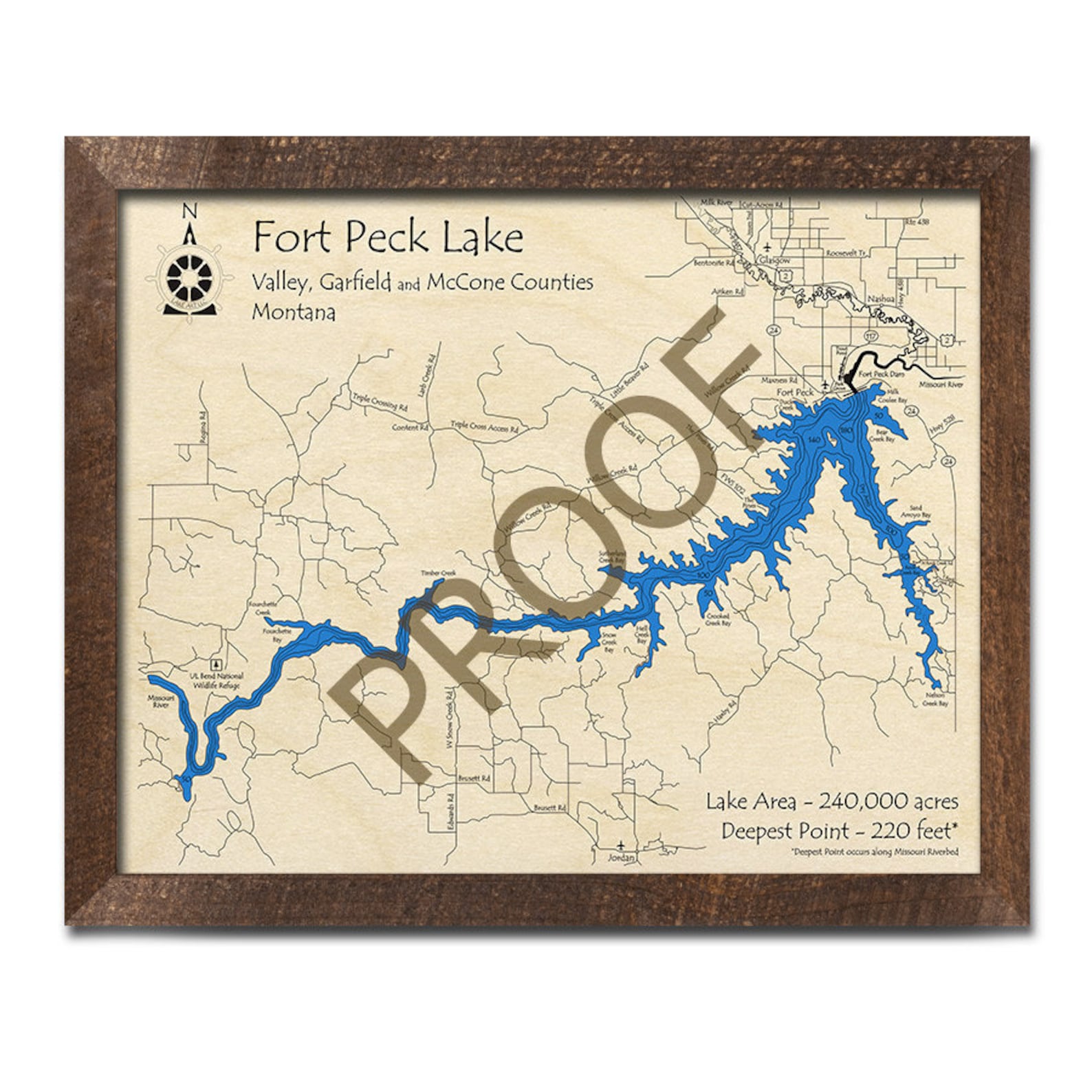 Fort Peck Lake MT 3D Wood Map 3D Depth Chart Cabin Decor | Etsy