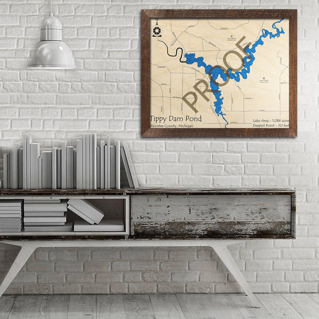 Tippy Dam Pond, MI 3D Wood Carved Map | Custom Nautical Map, Cabin ...