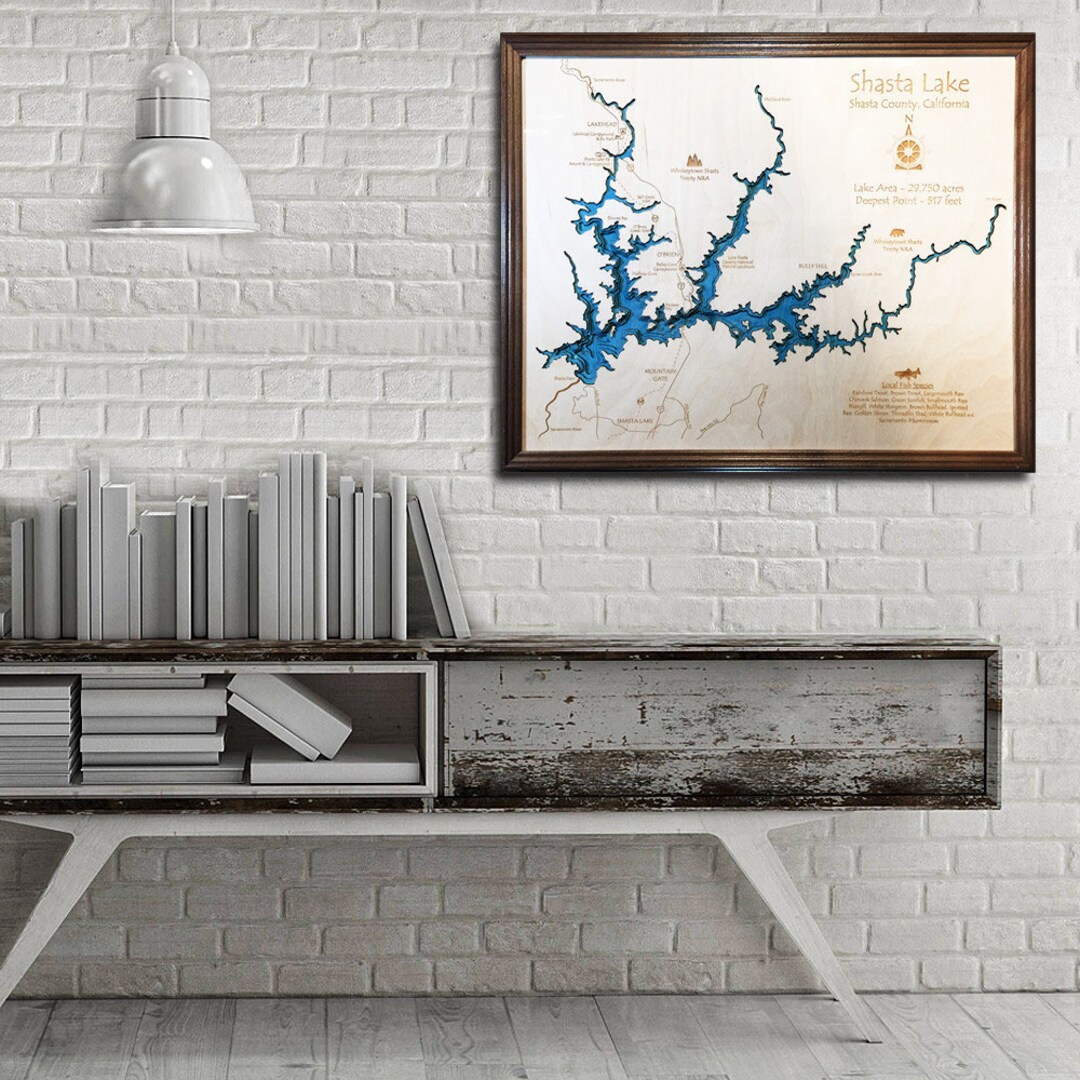 Lake Shasta 3D Wood Topo Map Nautical Wood Chart of Shasta - Etsy