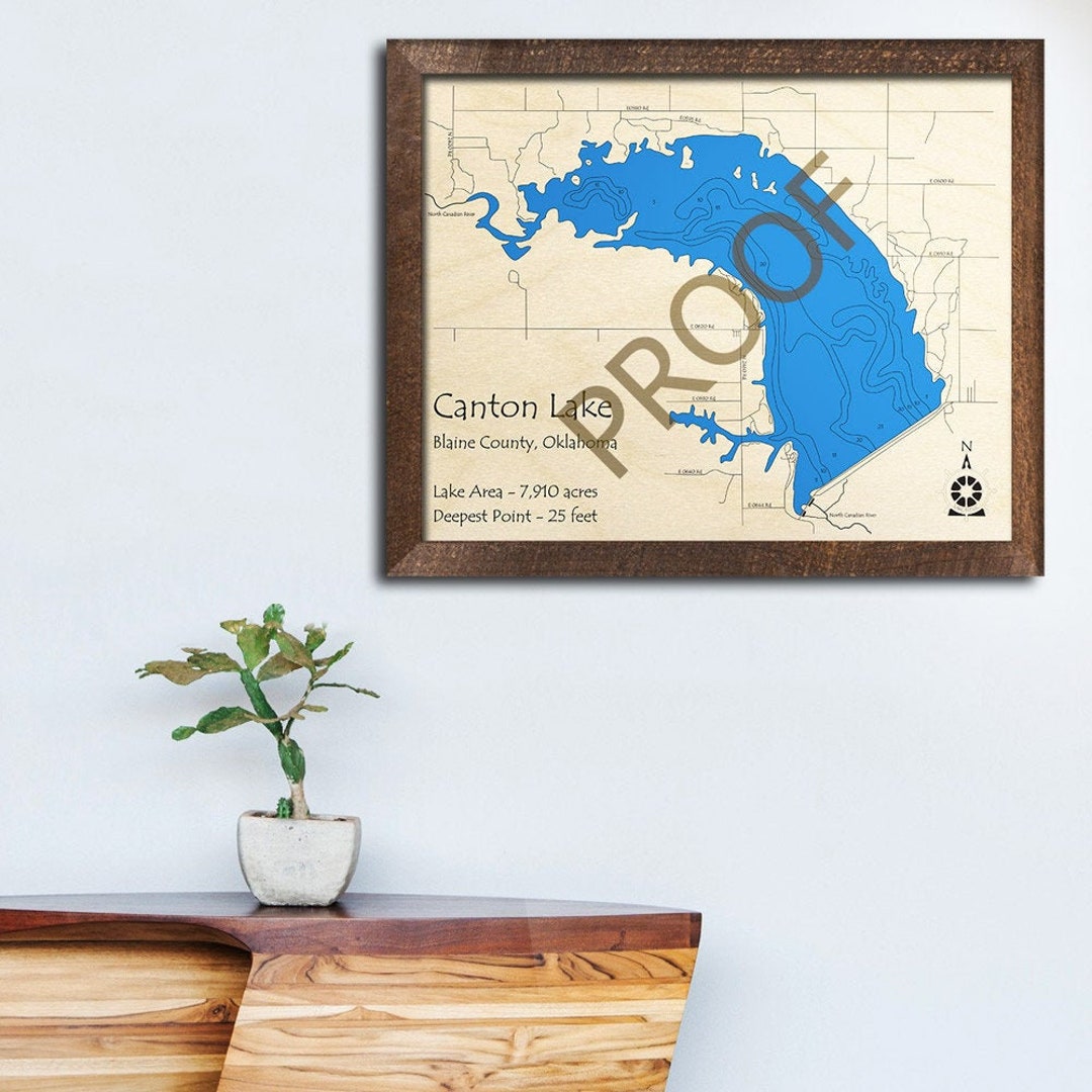 Canton Lake, OK 3D Wood Map | 3D Depth Map, Cabin Decor, Lake House ...