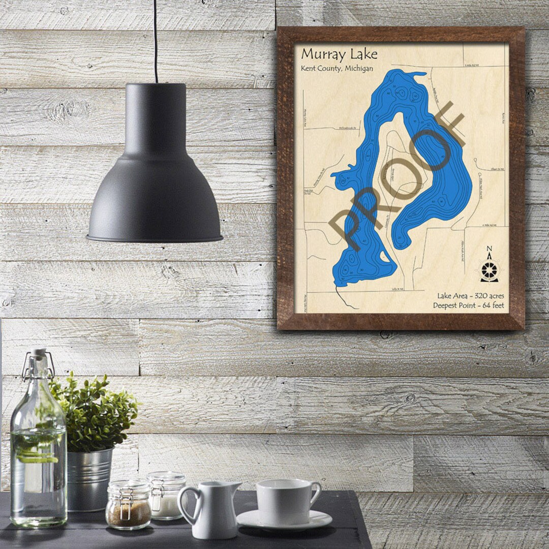 Murray Lake, MI 3D Wood Map | Custom Nautical Map, Cabin Decor, Lake ...