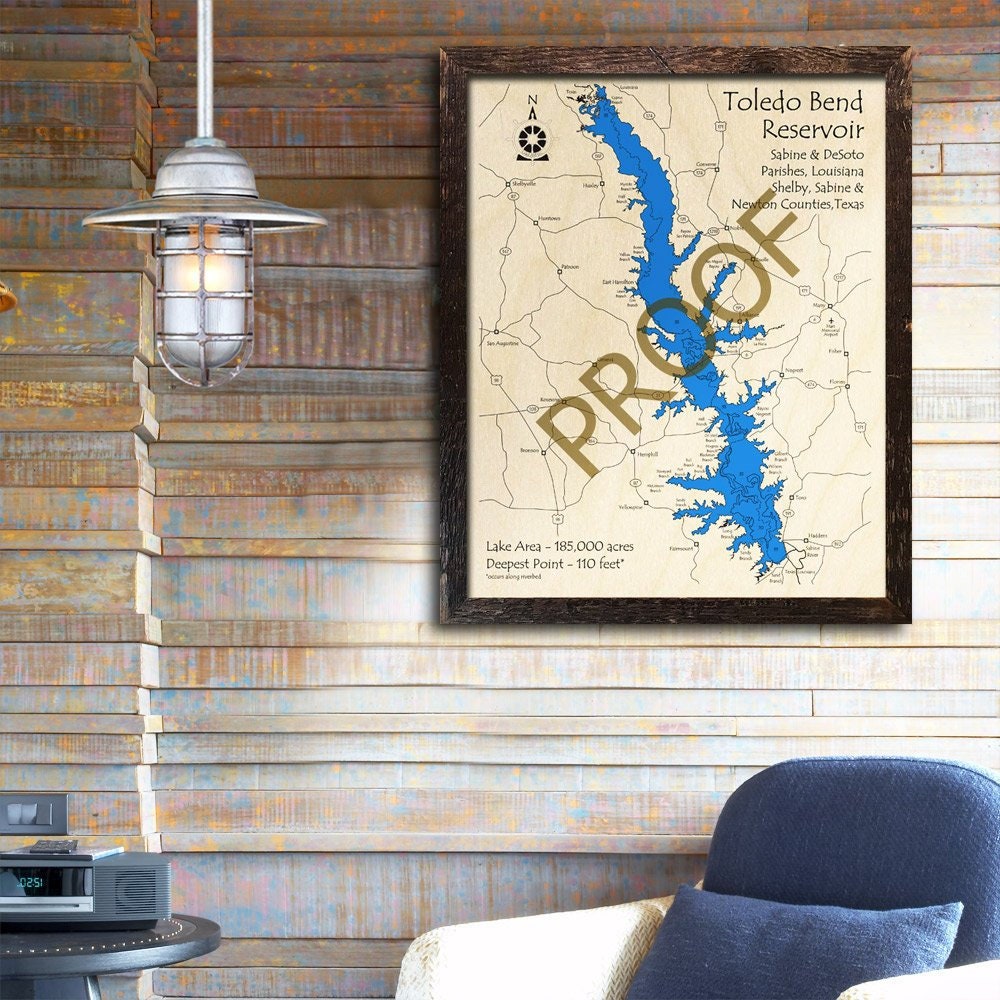 Toledo Bend Reservoir Map 3D Wood Map Custom Lake Map | Etsy