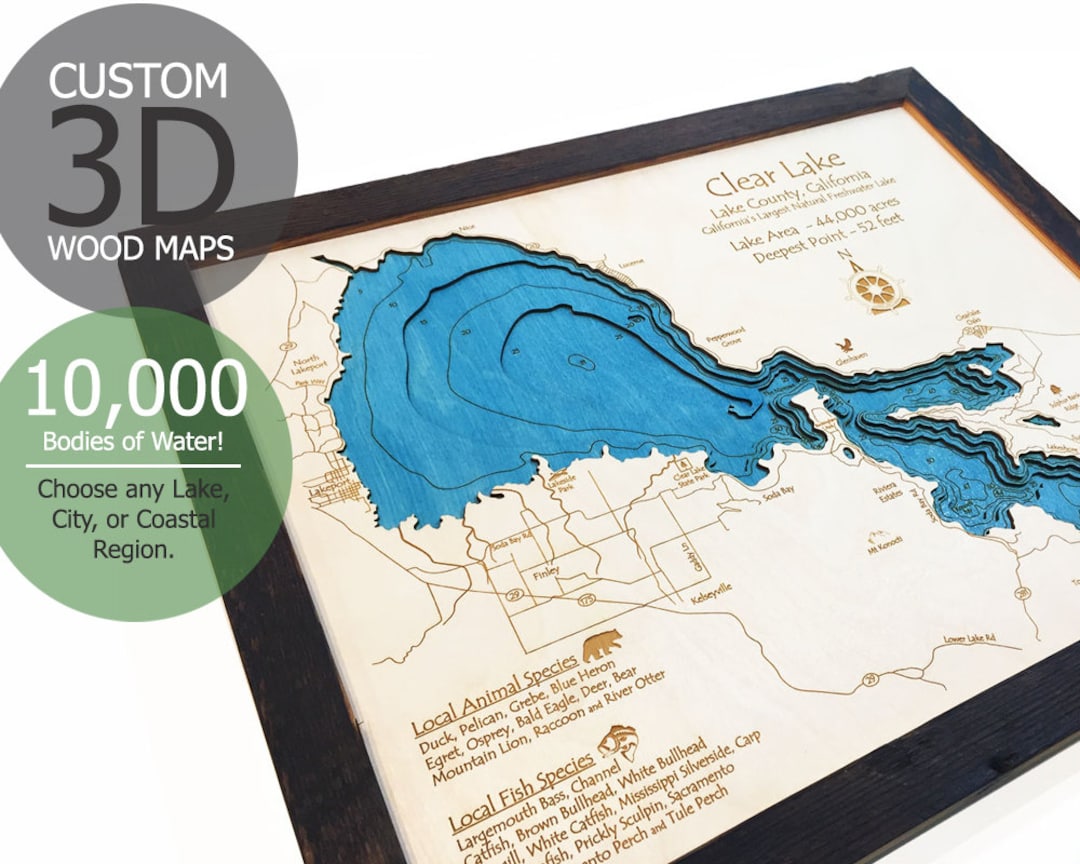 Custom Lake Maps, 3D Lake Depth Map, Choose From 10000 Lakes, Cabin ...