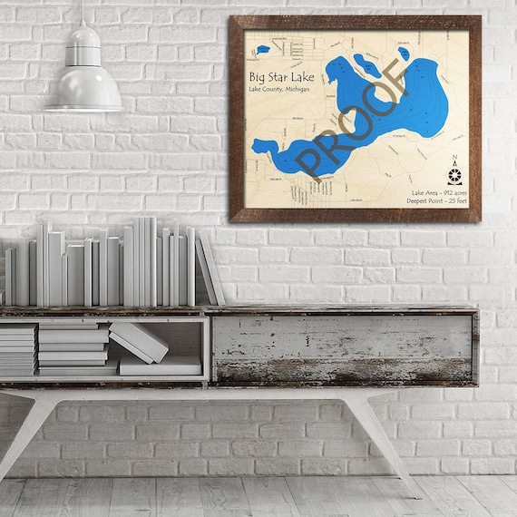 Big Star Lake MI 3D Wood Map Custom Nautical Map Cabin | Etsy