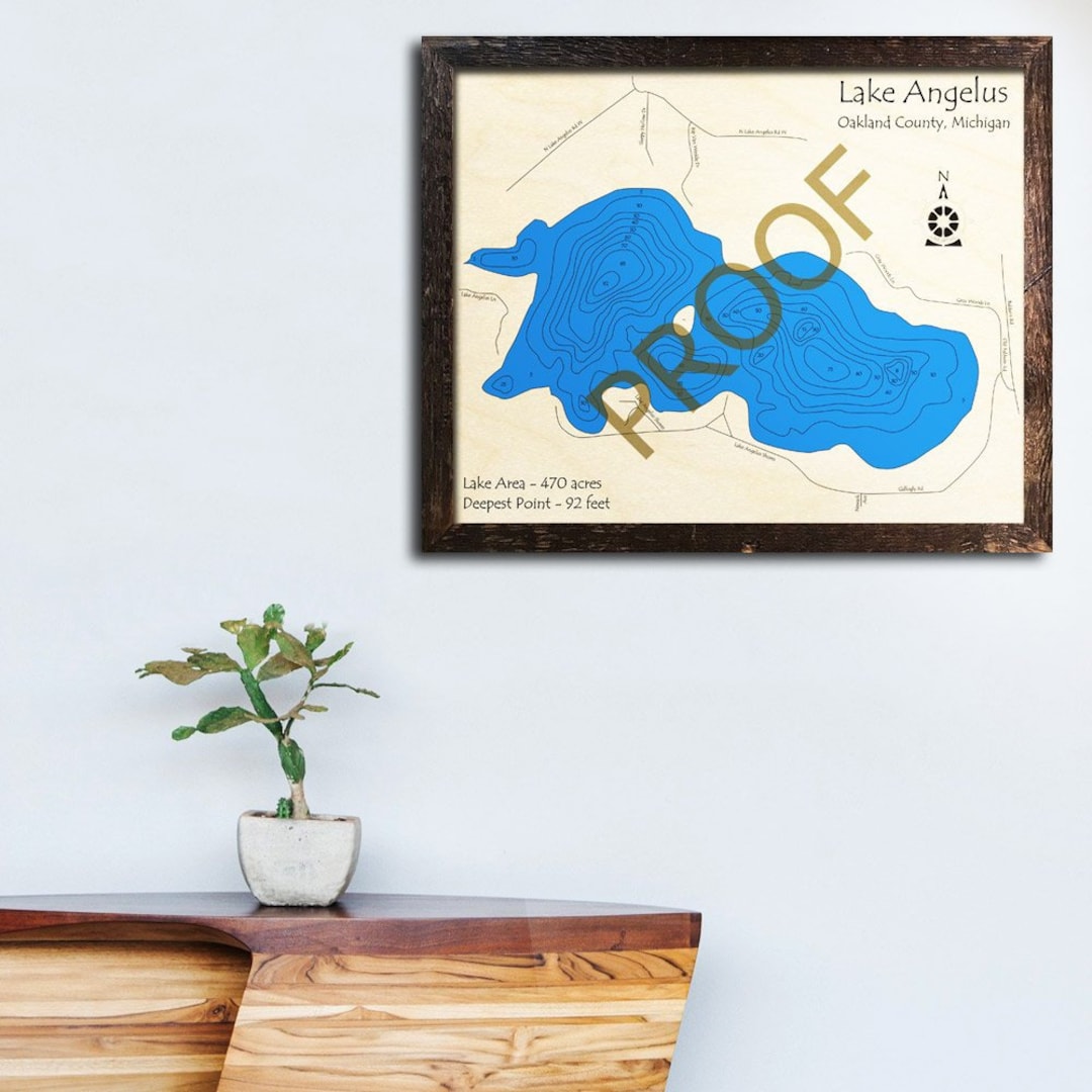 Lake Angelus, Michigan 3D Wood Map | Cabin Decor - Lake House Décor ...