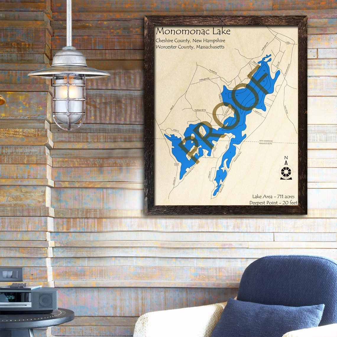 Monomonac Lake, New Hampshire 3D Wood Map | Lake House Décor - Cabin ...
