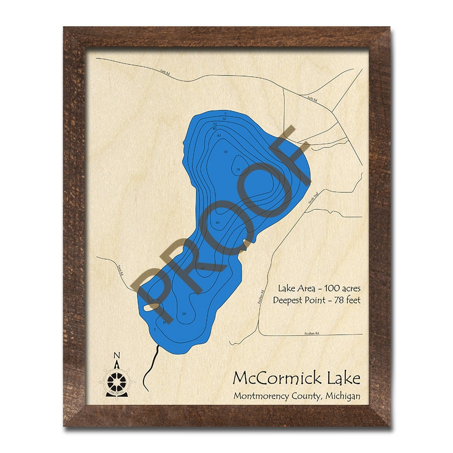 Mccormick Lake, MI 3D Wood Map | Custom Nautical Map, Cabin Decor, Lake ...