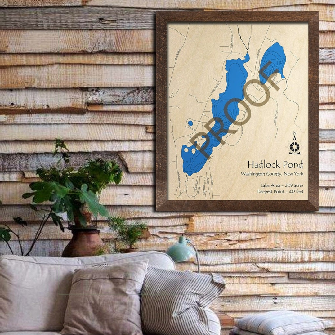 Hadlock Pond, NY 3D Wood Map | Custom Nautical Chart, Cabin Decor, Lake ...
