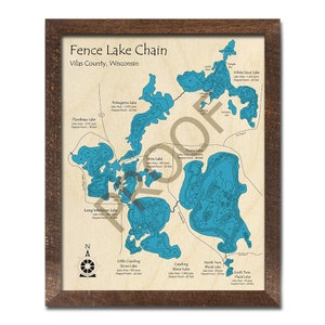Fence Lake Chain, Pokegama, Flambeau, White Sand, WI 3D Wood Carved Map ...