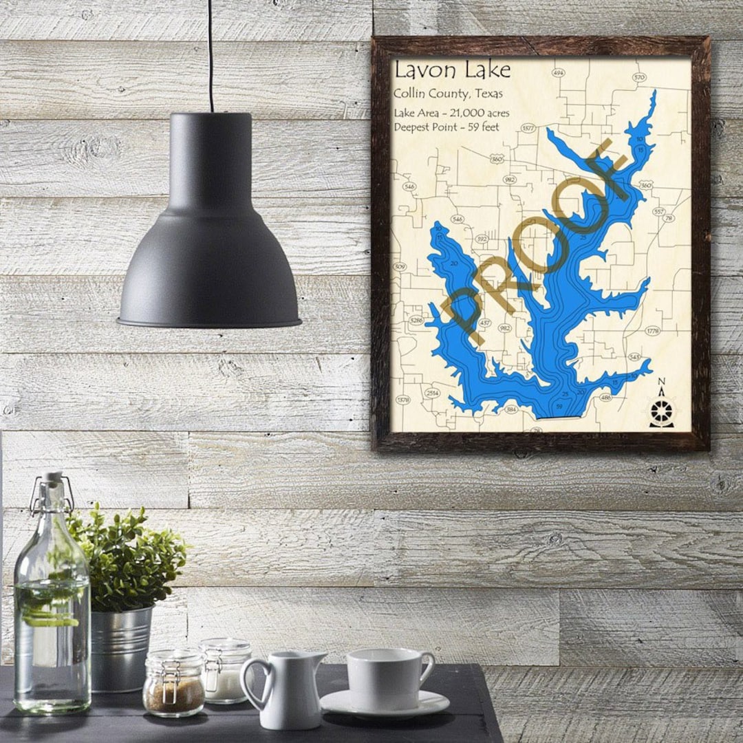 Lavon Lake, Texas 3D Wood Map | Cabin Decor - Lake House Décor ...