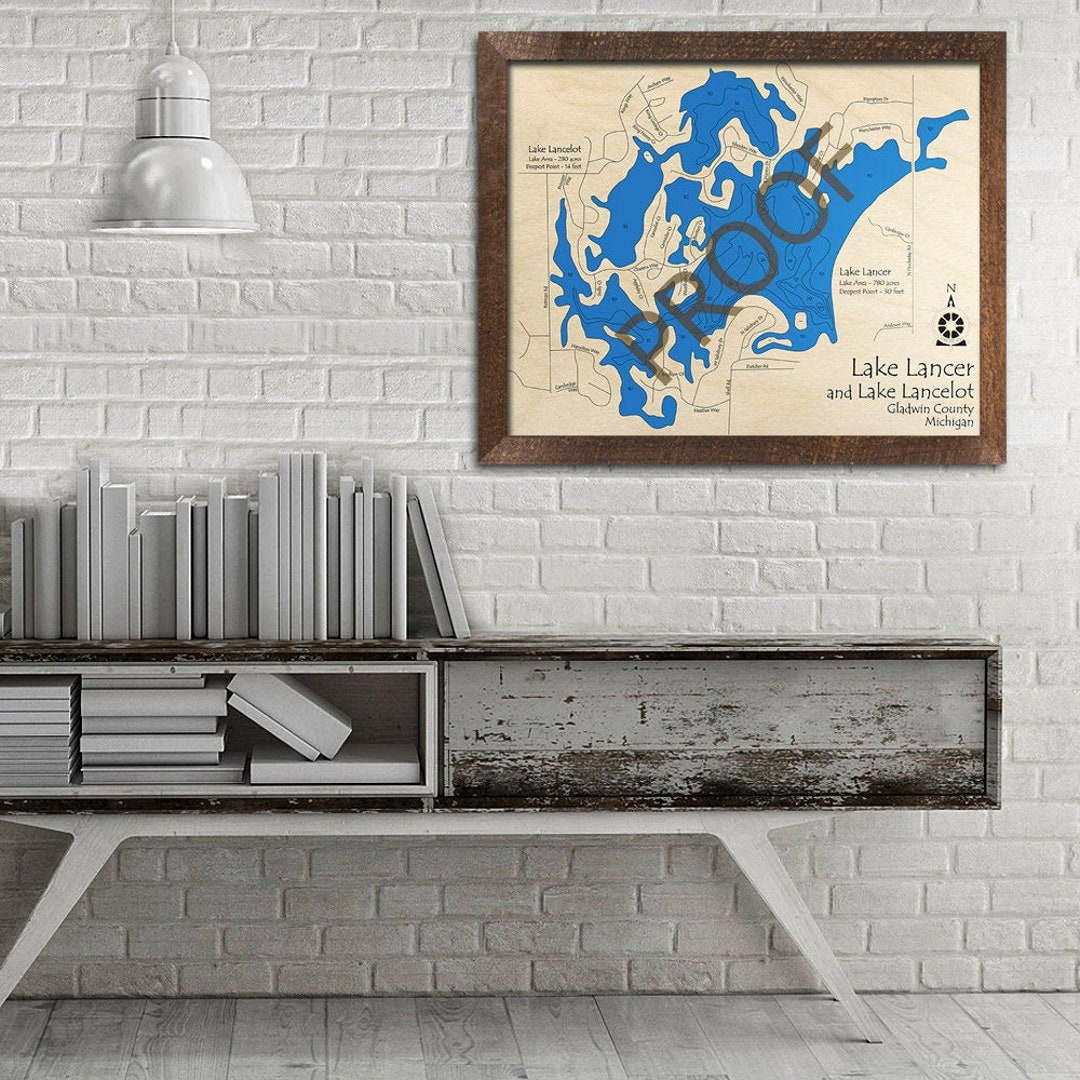 Lake Lancer - Lake Lancelot, MI 3D Wood Map | Custom Nautical Map ...