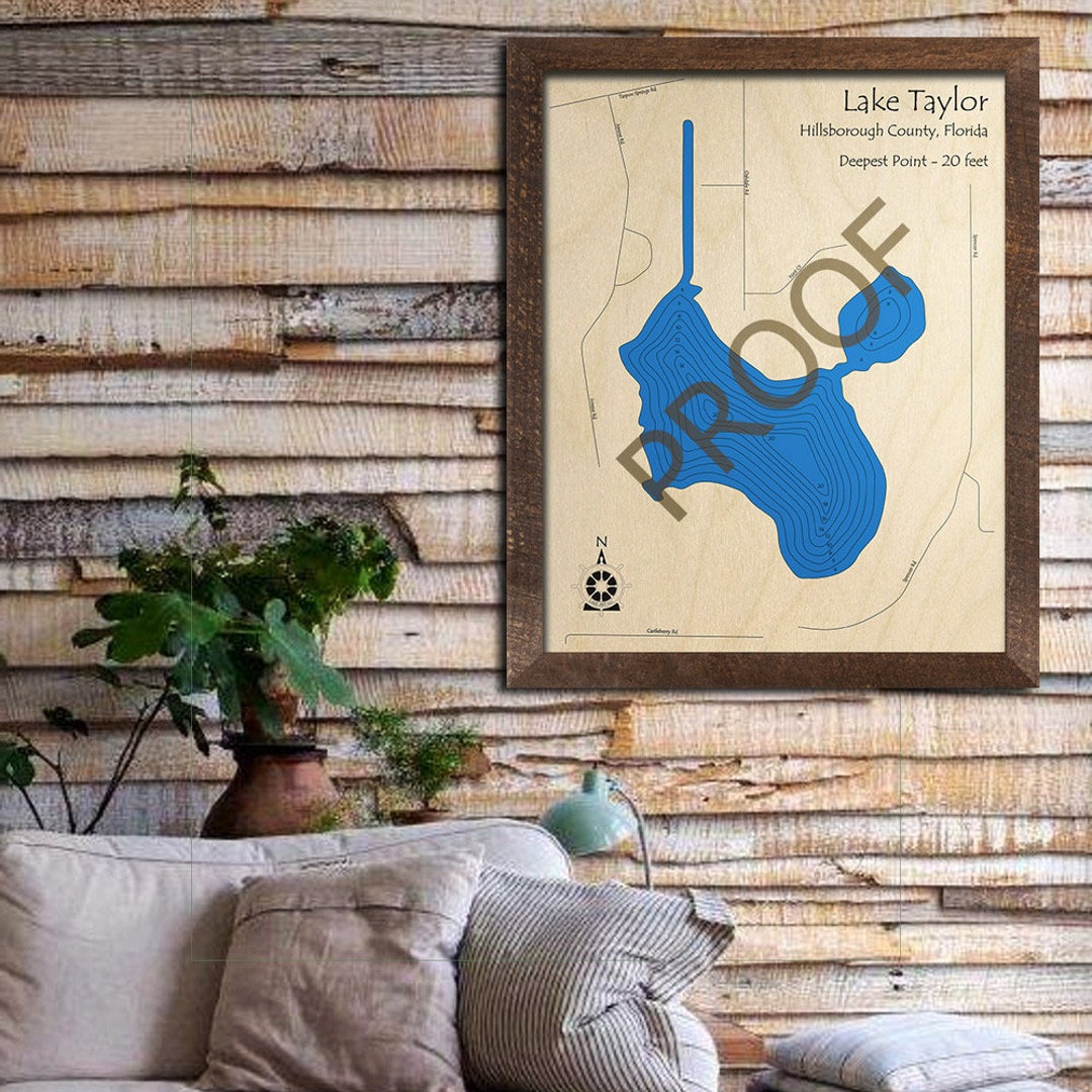 Lake Taylor, FL 3D Map | Custom Nautical Map, Unique Cabin Decor, Lake ...