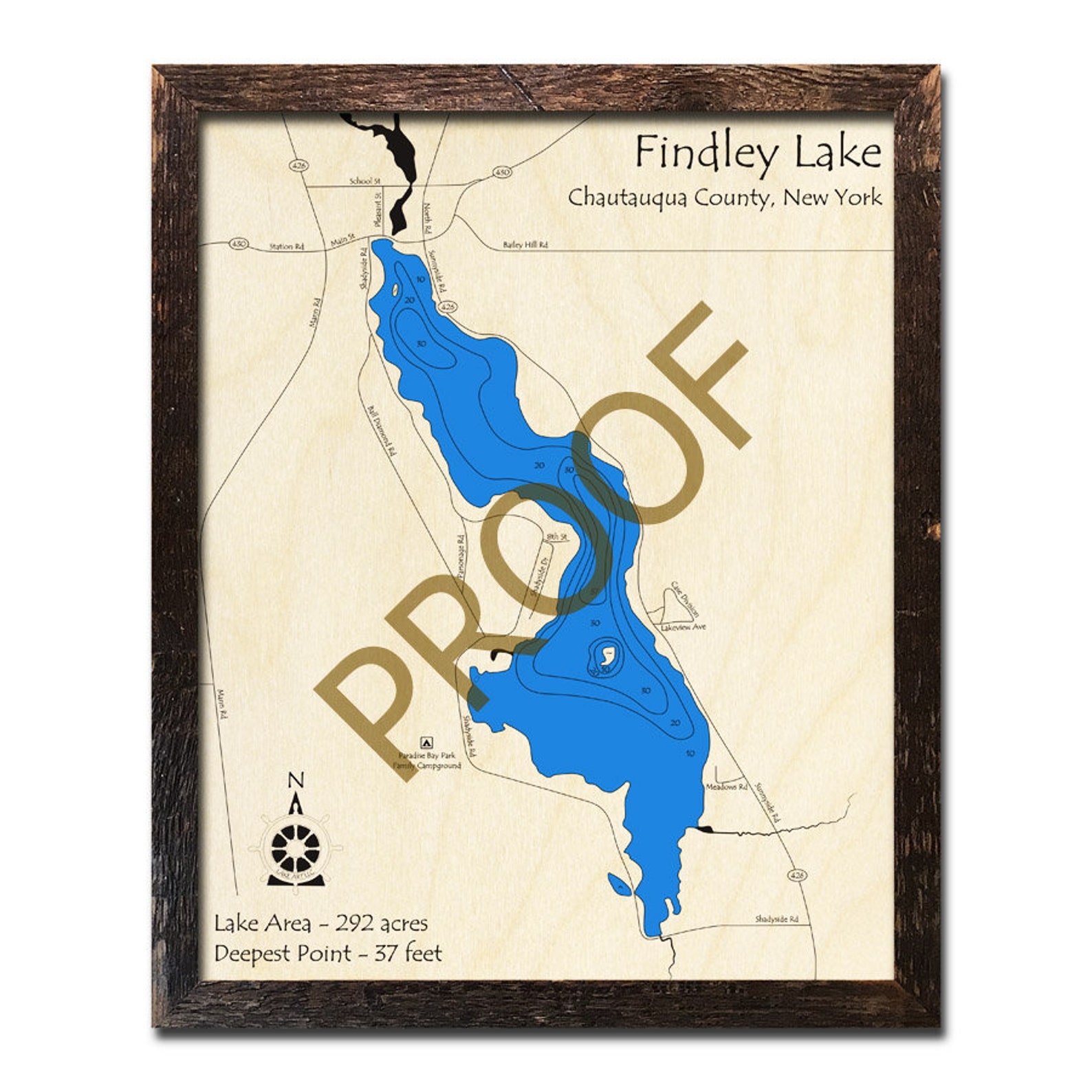 Findley Lake, New York 3D Wood Map | Cabin Decor - Lake House Décor ...