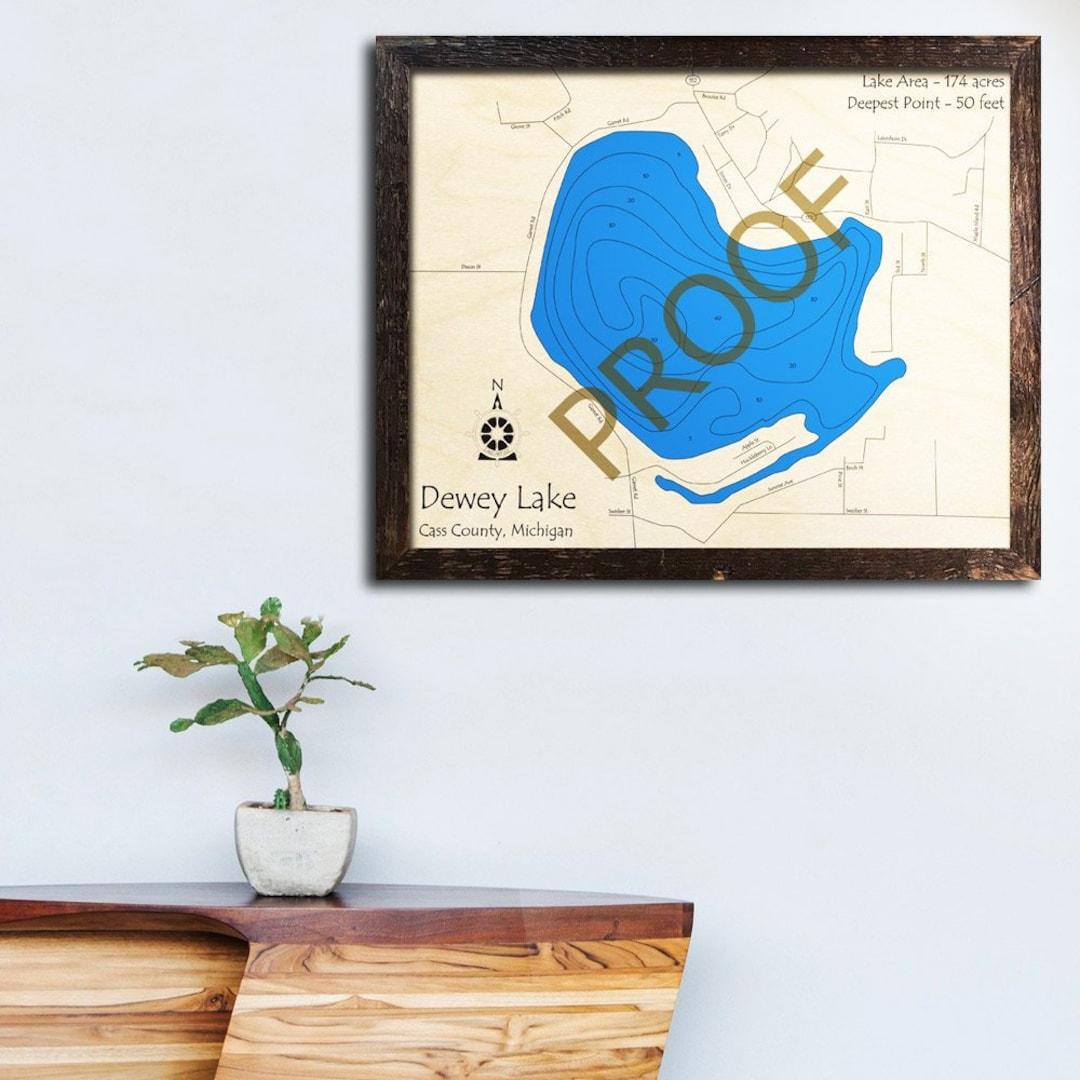 Dewey Lake, Michigan 3D Wood Map | Cabin Decor - Lake House Décor ...