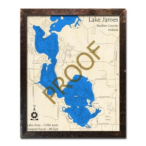 Lake James, Indiana 3D Wood Map | Lake House -cabin Decor - Nautical ...