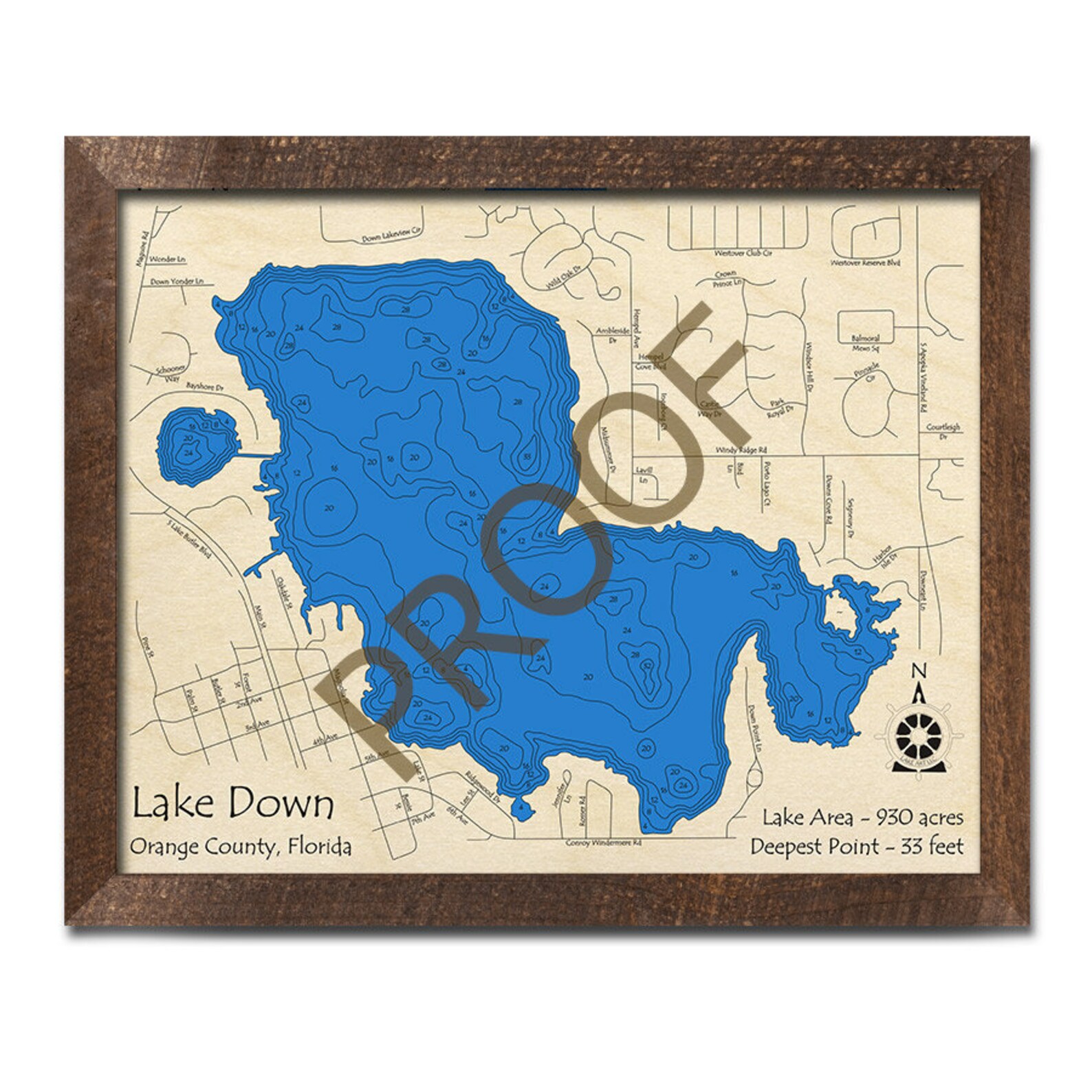 Lake Down, FL 3D Map | Custom Nautical Map, Unique Cabin Decor, Lake ...