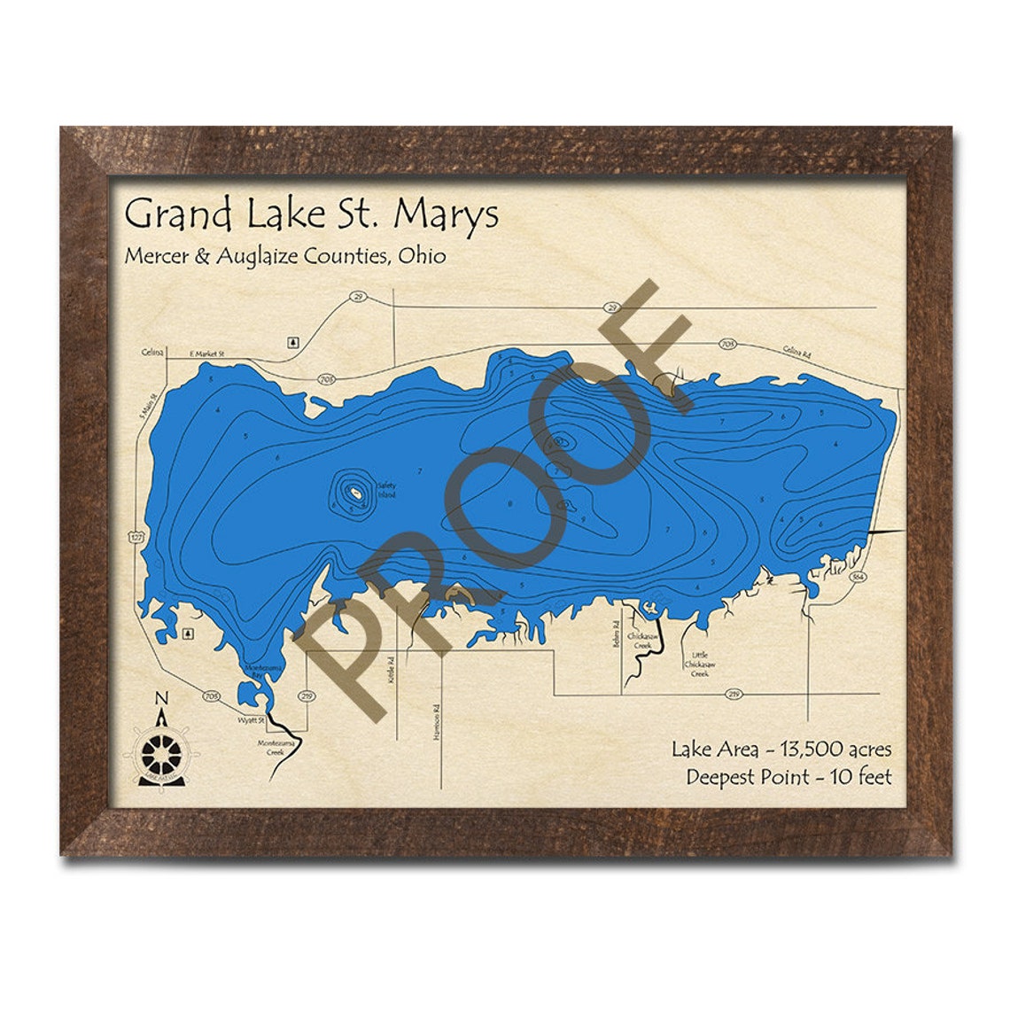 Grand Lake St. Marys, Ohio 3D Wood Map | Custom Nautical Map, Cabin ...