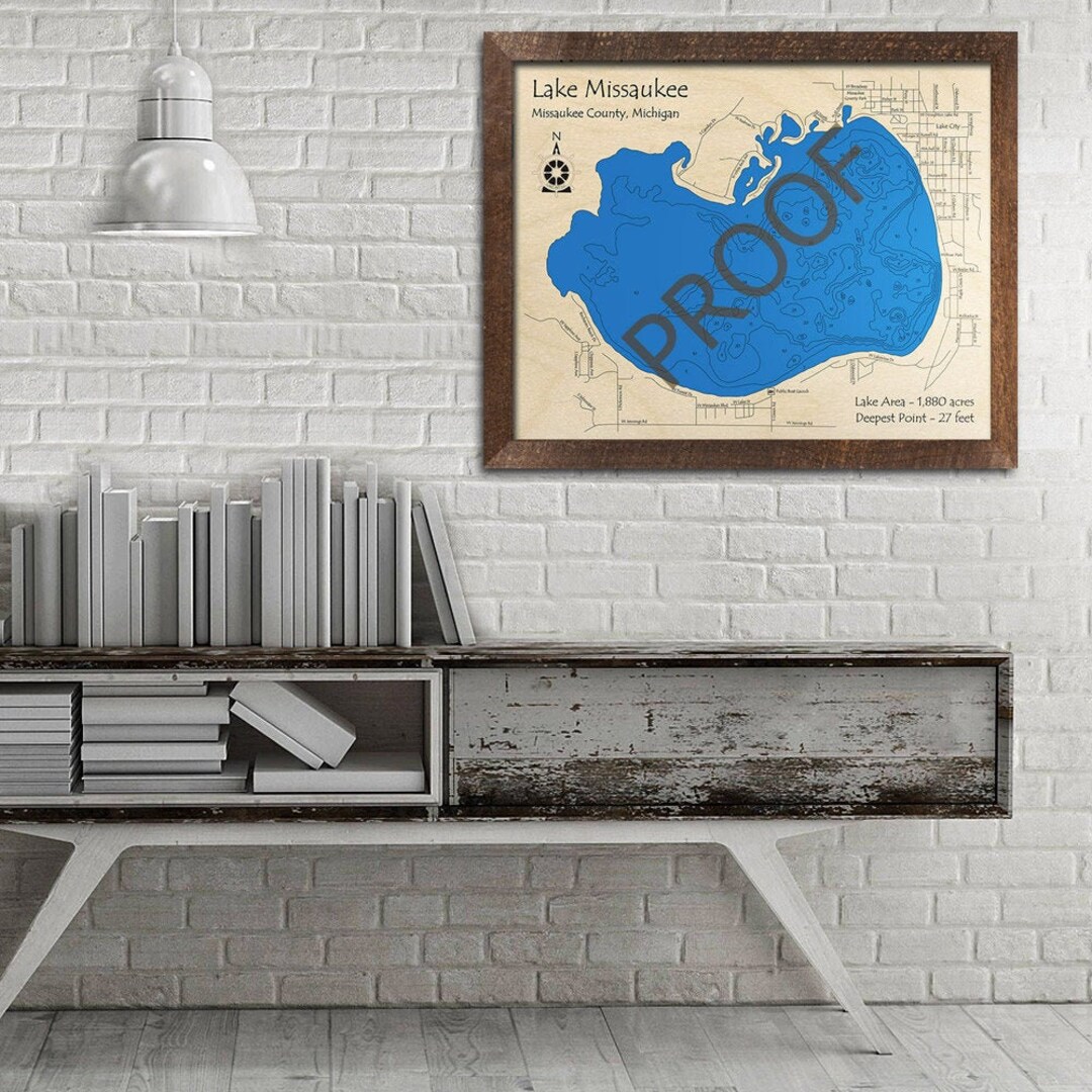 Lake Missaukee, MI 3D Wood Map | Custom Nautical Map, Cabin Decor, Lake ...