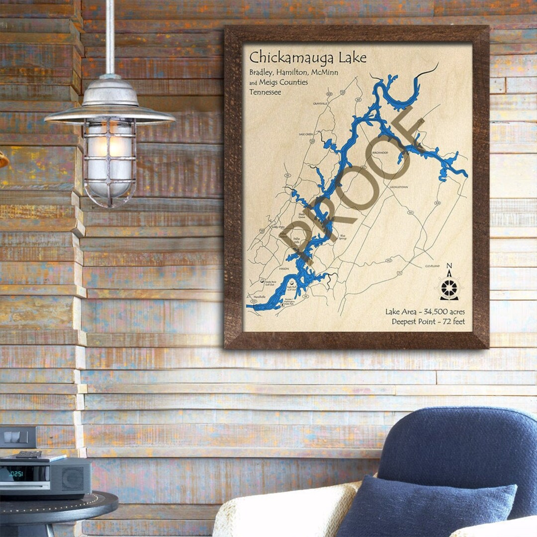 Chickamauga Lake, TN 3D Wood Map | Custom Nautical Map, Cabin Decor ...