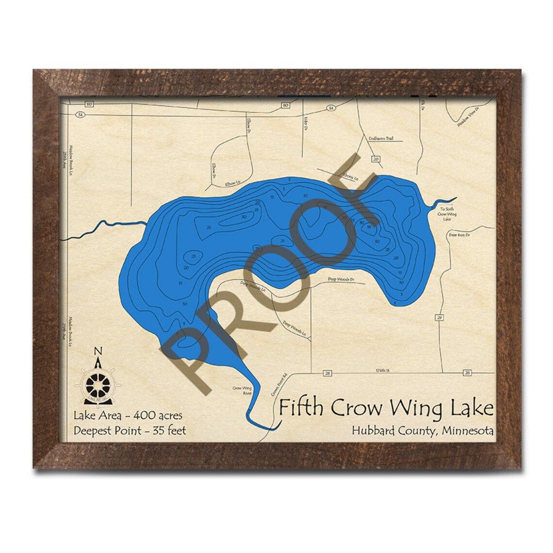 Fifth Crow Wing Lake MN 3D Wood Map Custom Nautical Map - Etsy