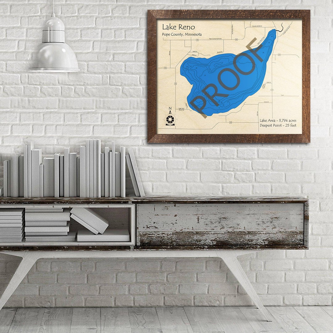 Lake Reno, MN 3D Wood Map | Custom Nautical Map, Cabin Decor, Lake ...