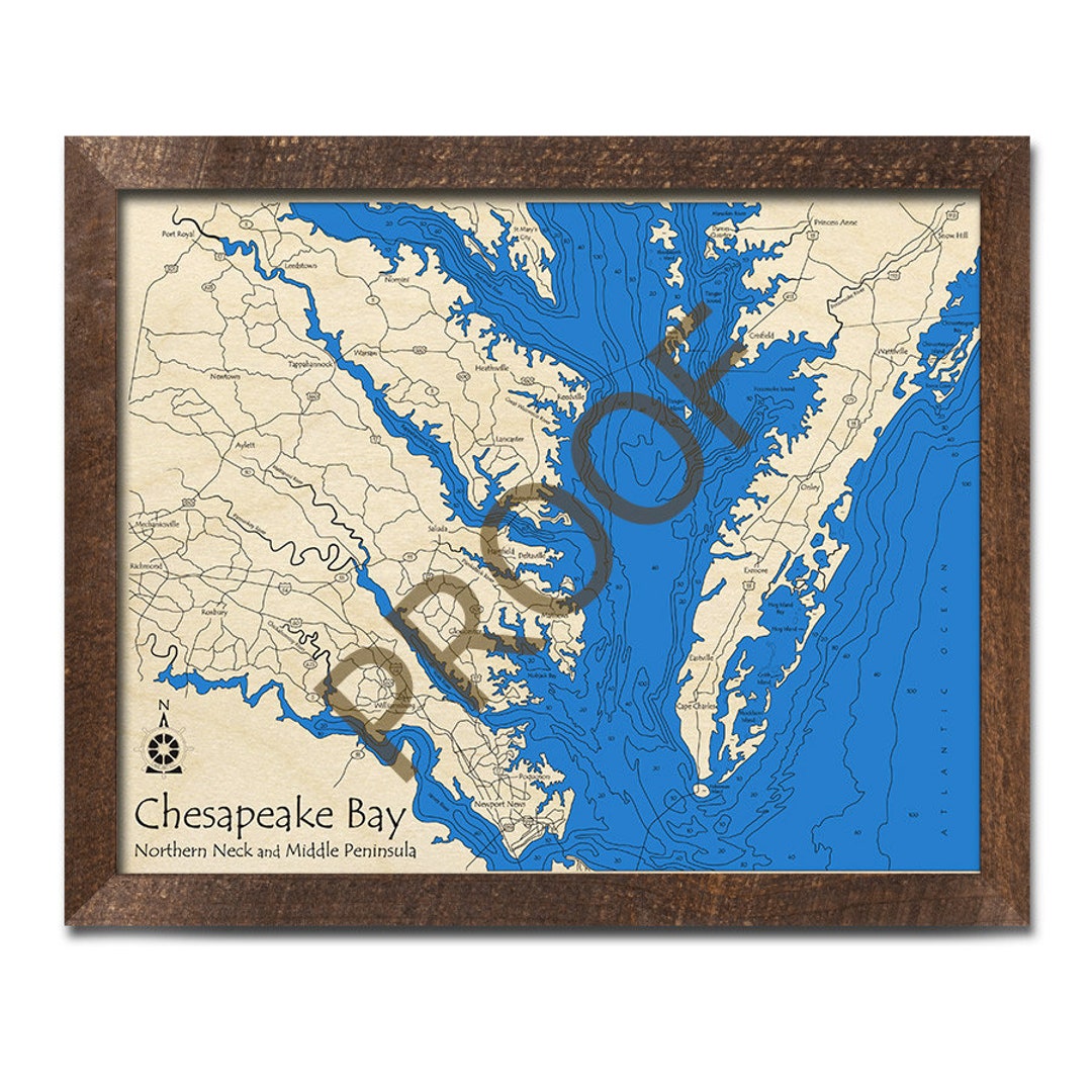 Middle Peninsula - Chesapeake Bay Map, 3D Wood Map | Custom Nautical ...