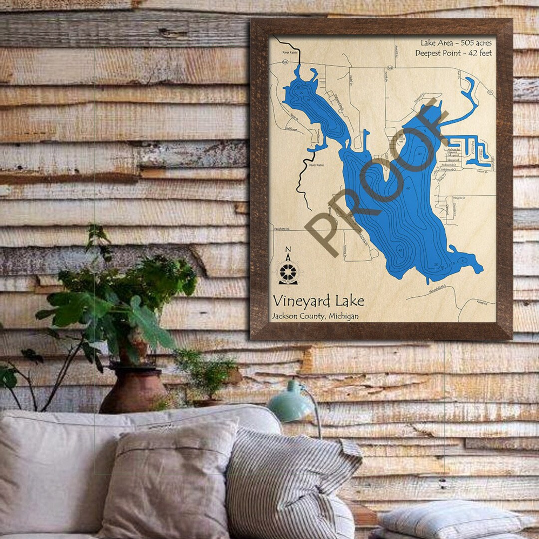Vineyard Lake, MI 3D Wood Carved Map | Custom Nautical Map, Cabin Decor ...
