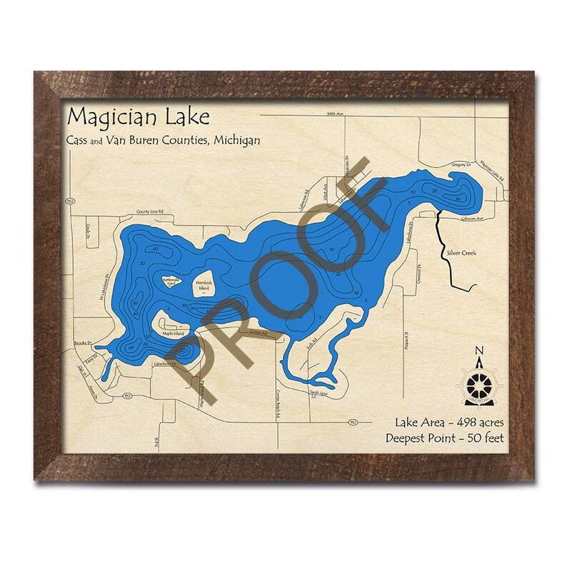 Magician Lake MI 3D Wood Map Custom Nautical Map Cabin - Etsy