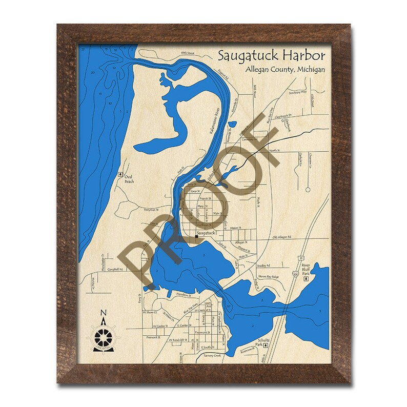 Saugatuck Harbor Lake Michigan MI 3D Wood Carved Map - Etsy