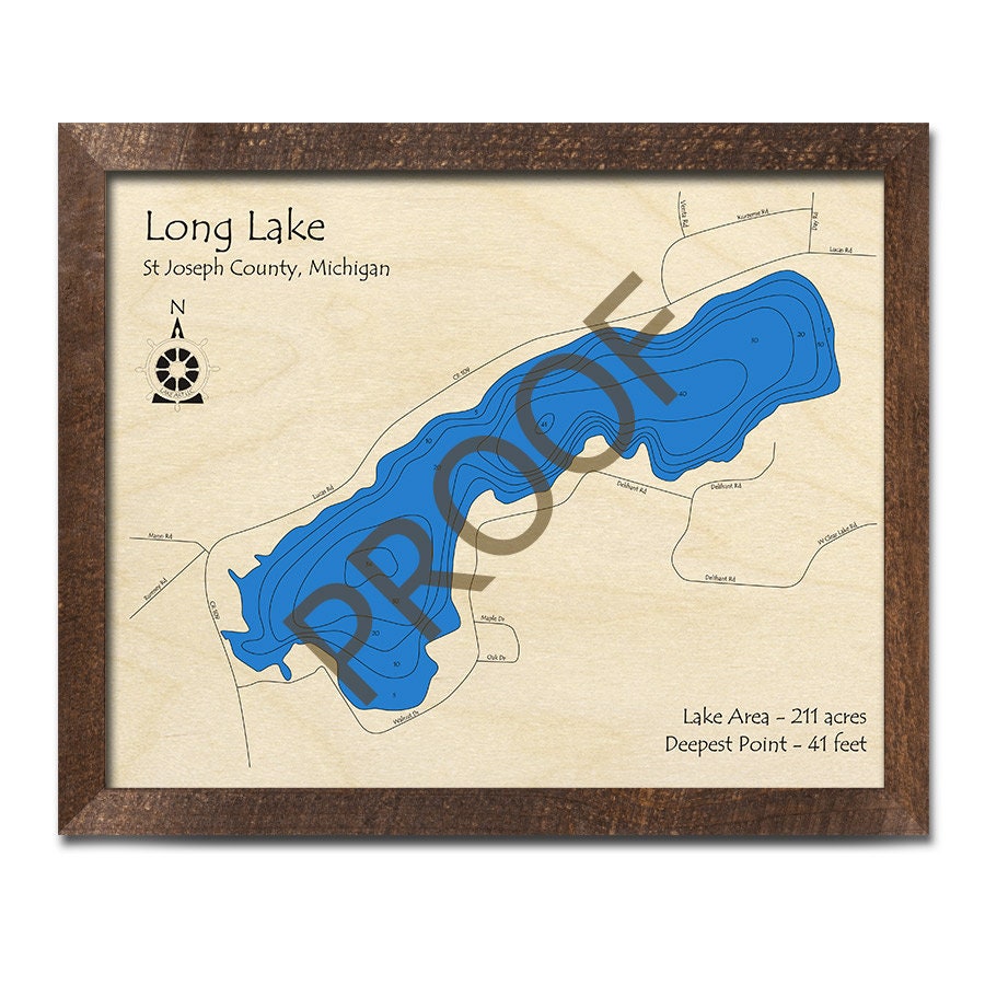Long Lake (st Joseph Cty), MI 3D Wood Map | Custom Nautical Map, Cabin ...