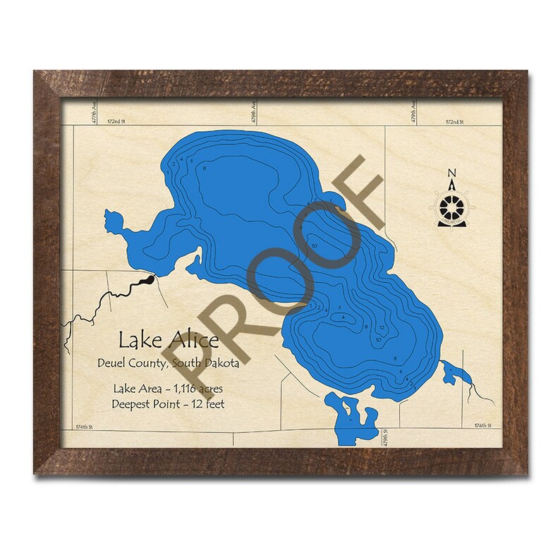 Lake Alice, SD 3D Wood Map | 3D Depth Map, Cabin Decor, Lake House ...
