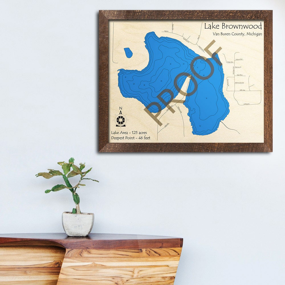 Lake Brownwood MI 3D Wood Map Custom Nautical Map Cabin | Etsy