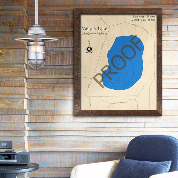 Mench Lake MI 3D Wood Map Custom Nautical Map Cabin Decor | Etsy