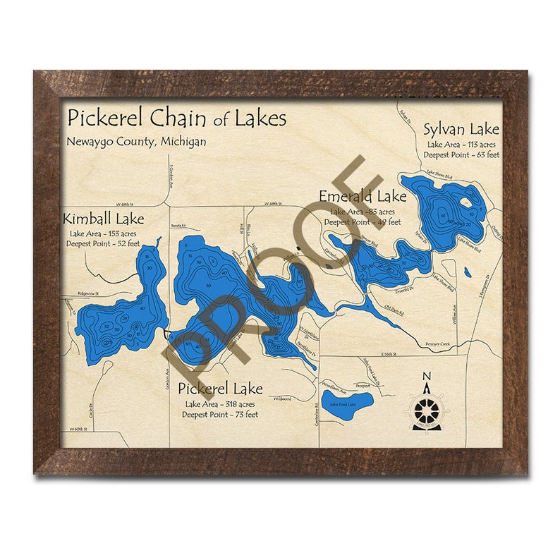 Pickerel Chain of Lakes, MI 3D Wood Carved Map | Custom Nautical Map ...