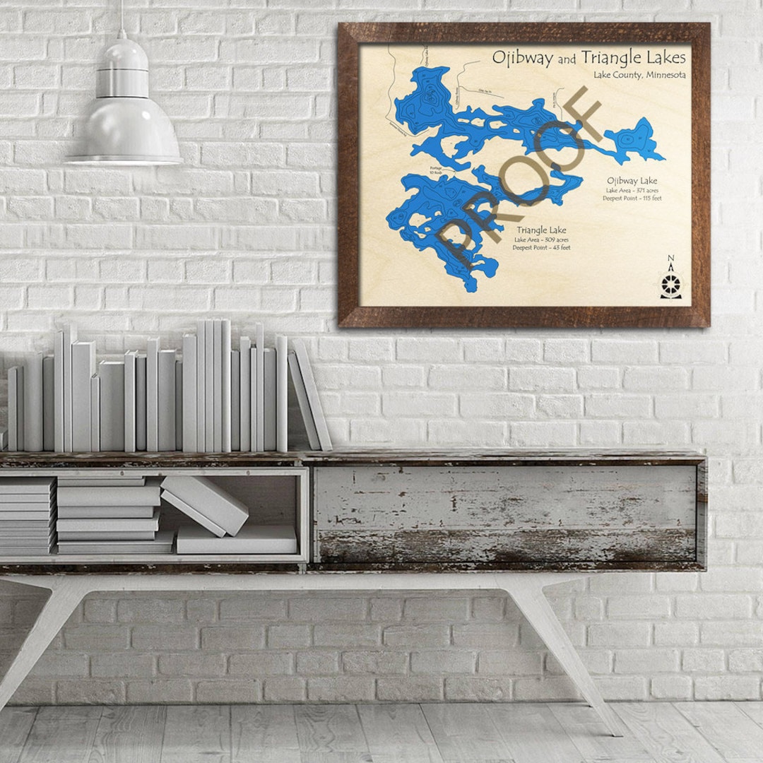 Ojibway Lake - Triangle Lake, MN 3D Wood Map | Custom Nautical Map ...