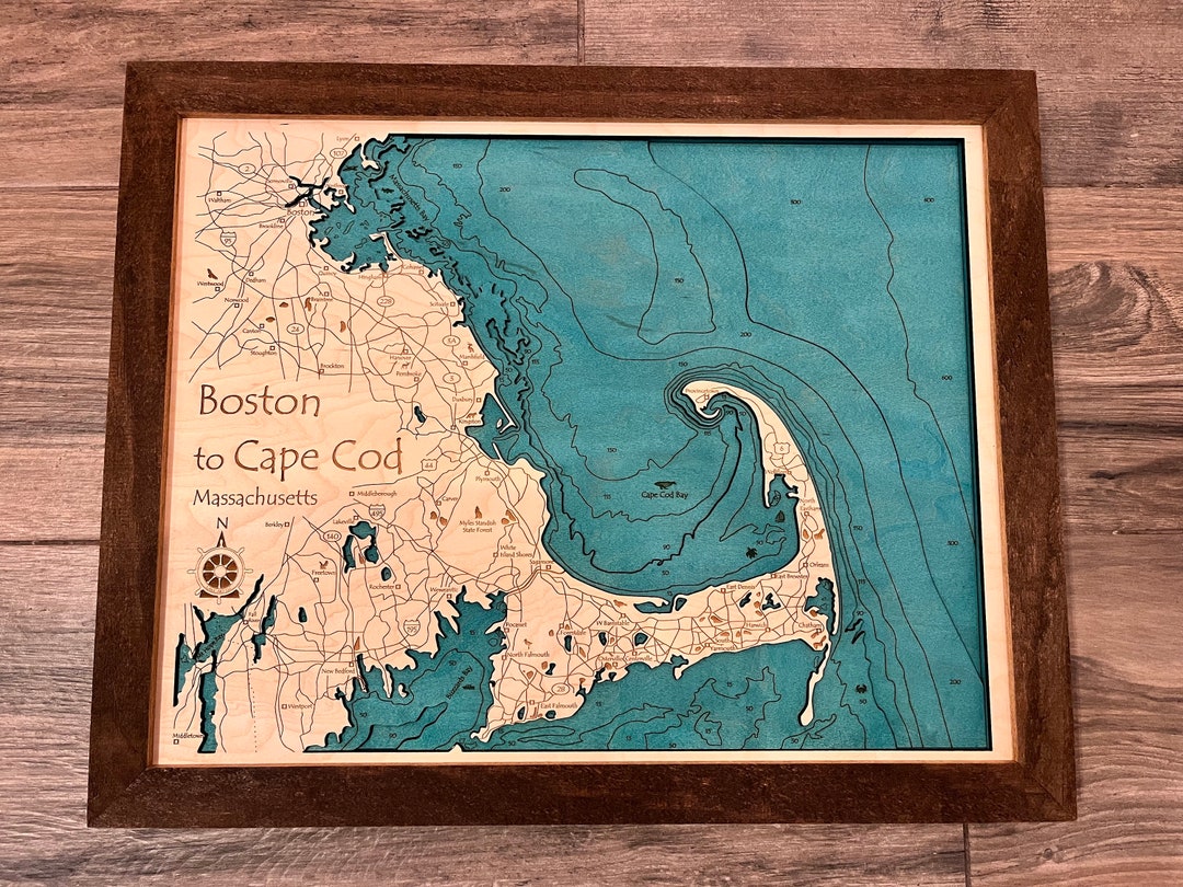 3D Cape Cod Wood Map Laser-etched Nautical Map of Boston and Cape Cod ...