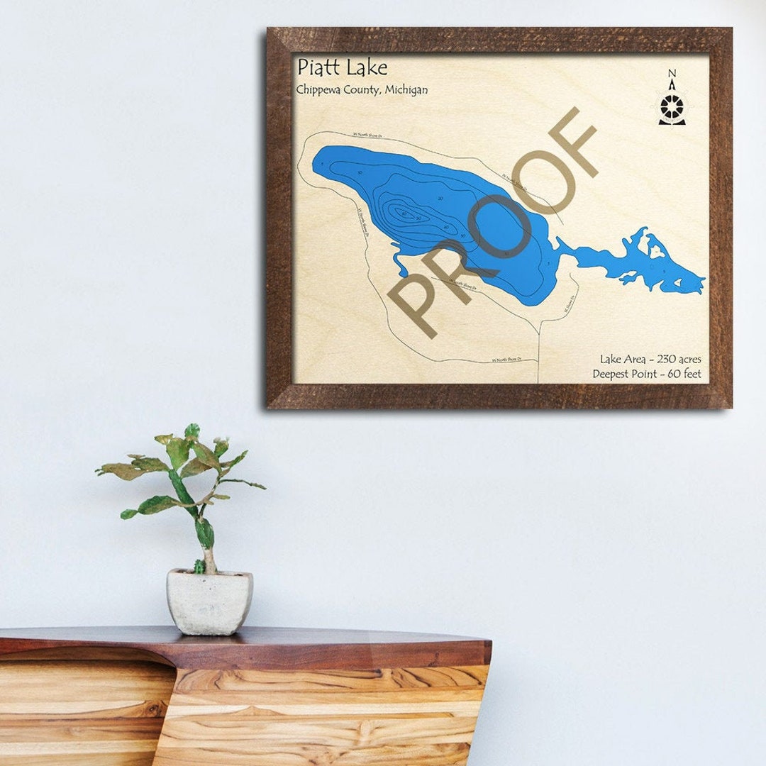 Piatt Lake, MI 3D Wood Carved Map | Custom Nautical Map, Cabin Decor ...